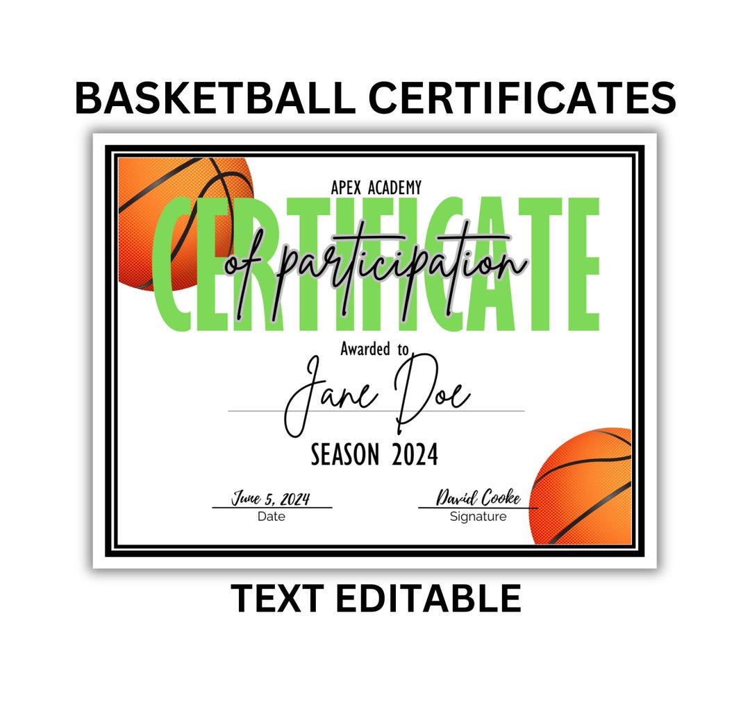 BASKETBALL Certificates | Text Editable | Basketball Awards | End of ...