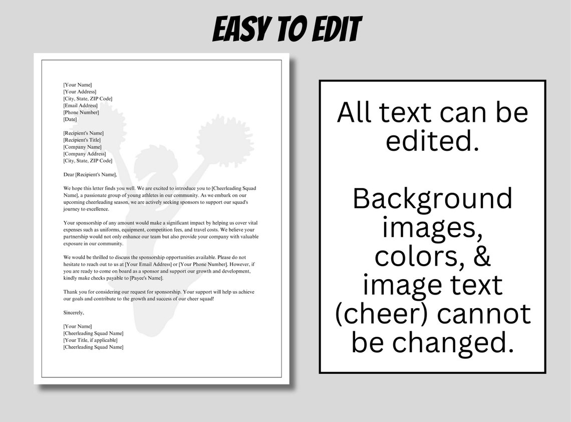 CHEER SPONSORSHIP LETTER: Customize and Support Your Local Cheer Squad ...