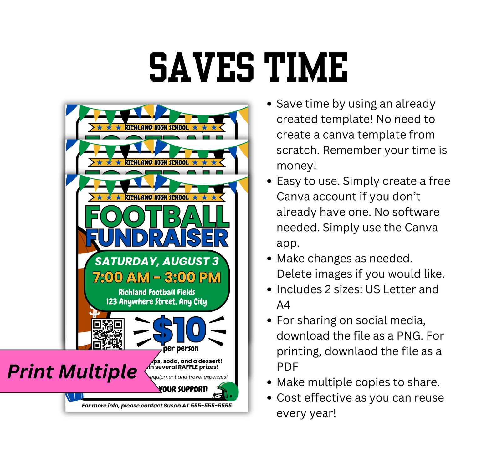 FOOTBALL FUNDRAISER TEMPLATE Flyer, All Elements Editable, Event Raffle ...