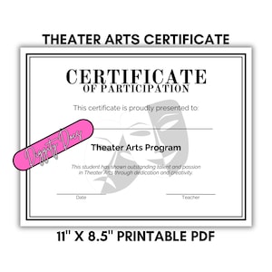 PRINTABLE Theater Arts Certificate of Participation| Drama Club ...