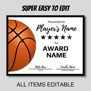 EDITABLE Basketball Award Certificates | Basketball Awards | End of ...