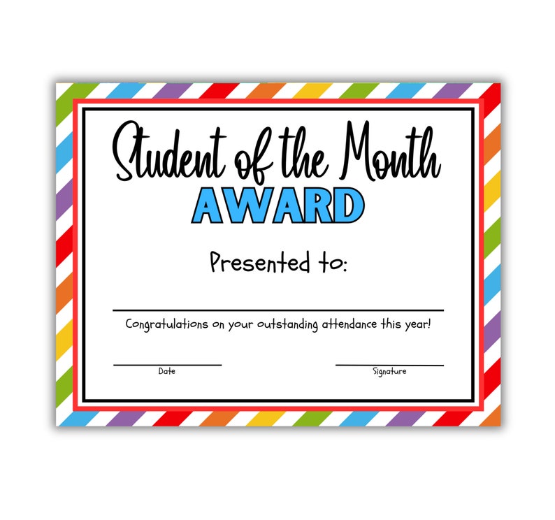 STUDENT of the MONTH Certificate School Award Printable PDF School ...