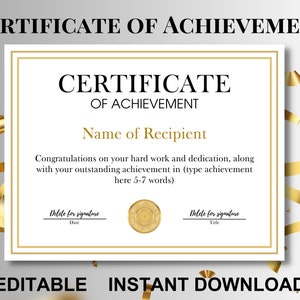 Certificate of Achievement | Editable | Professional Business Template ...