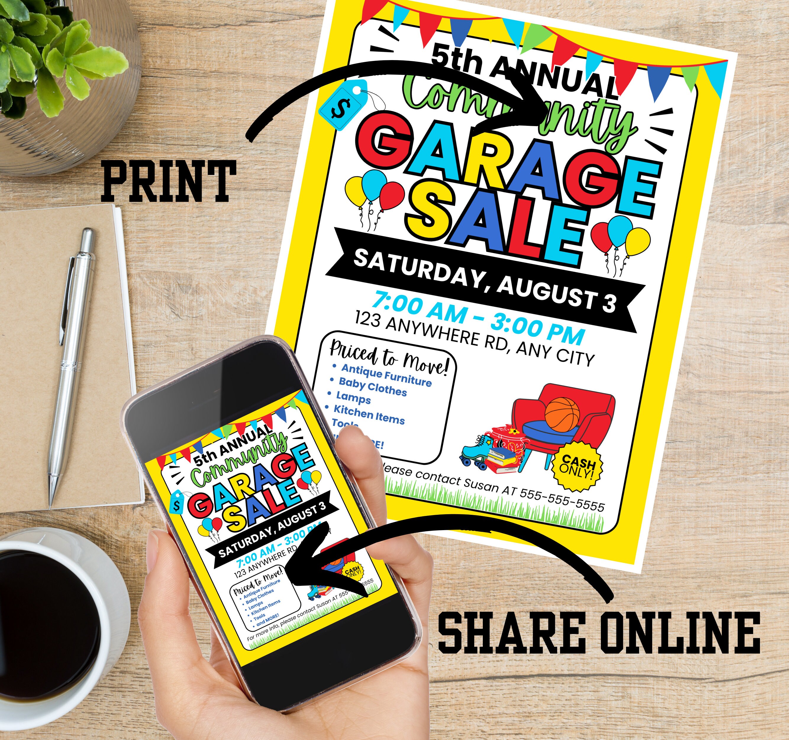 Editable Garage Sale Flyer Template - Customizable Yard Sale Poster for ...