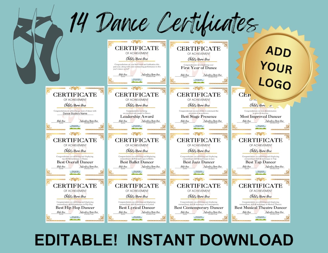DANCE CERTIFICATES With Your LOGO Best Overall Dancer Top - Etsy