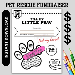 FILL MY PAW Fundraiser | Printable 8.5" X 11" | Color-in Donation Spots ...