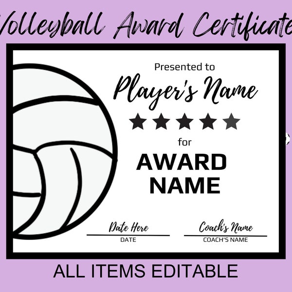 Volleyball Certificates Editable - Etsy