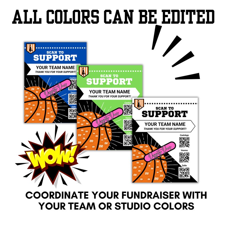 BASKETBALL FUNDRAISER With QR Code, Color Changing, Custom Template ...