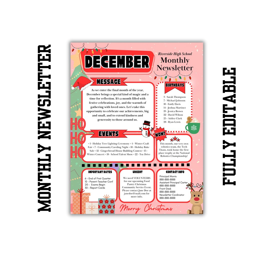 DECEMBER MONTHLY NEWSLETTER, All Elements Are Editable, Great for ...