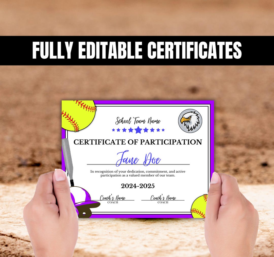 SOFTBALL Certificates | Fully Editable | Softball Awards | End of Year ...