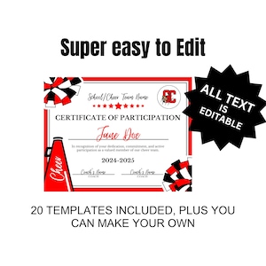 CHEER AWARD Editable Certificates | Celebrate Your Cheerleaders ...