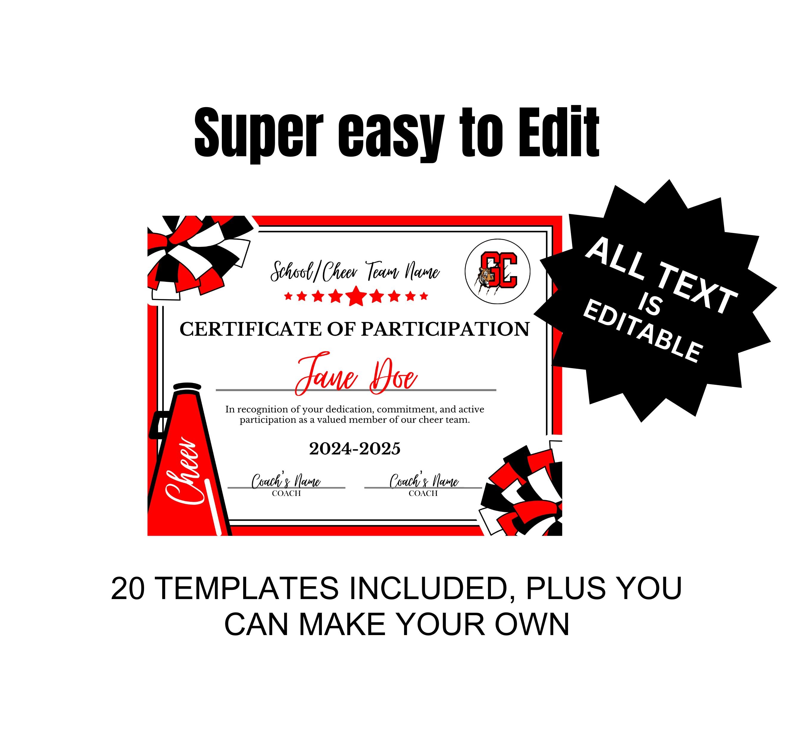 CHEER AWARD Editable Certificates | Celebrate Your Cheerleaders ...
