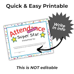 Attendance Certificate - Super Star Attendance - Printable PDF | School ...