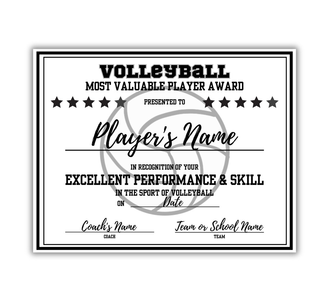 VOLLEYBALL CERTIFICATES Text Editable Awards End of Year Awards ...