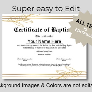 BAPTISM CERTIFICATE TEMPLATE Customizable| Personalized Baptismal ...