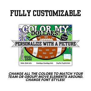 FULLY EDITABLE Color My Dollars, Fill My Football, Youth Football, Pee ...