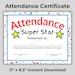 Attendance Certificate Super Star Attendance Printable PDF School ...