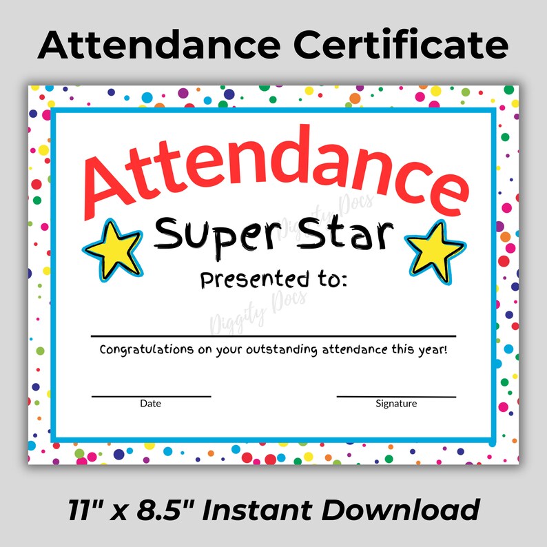 Attendance Certificate Super Star Attendance Printable PDF School ...