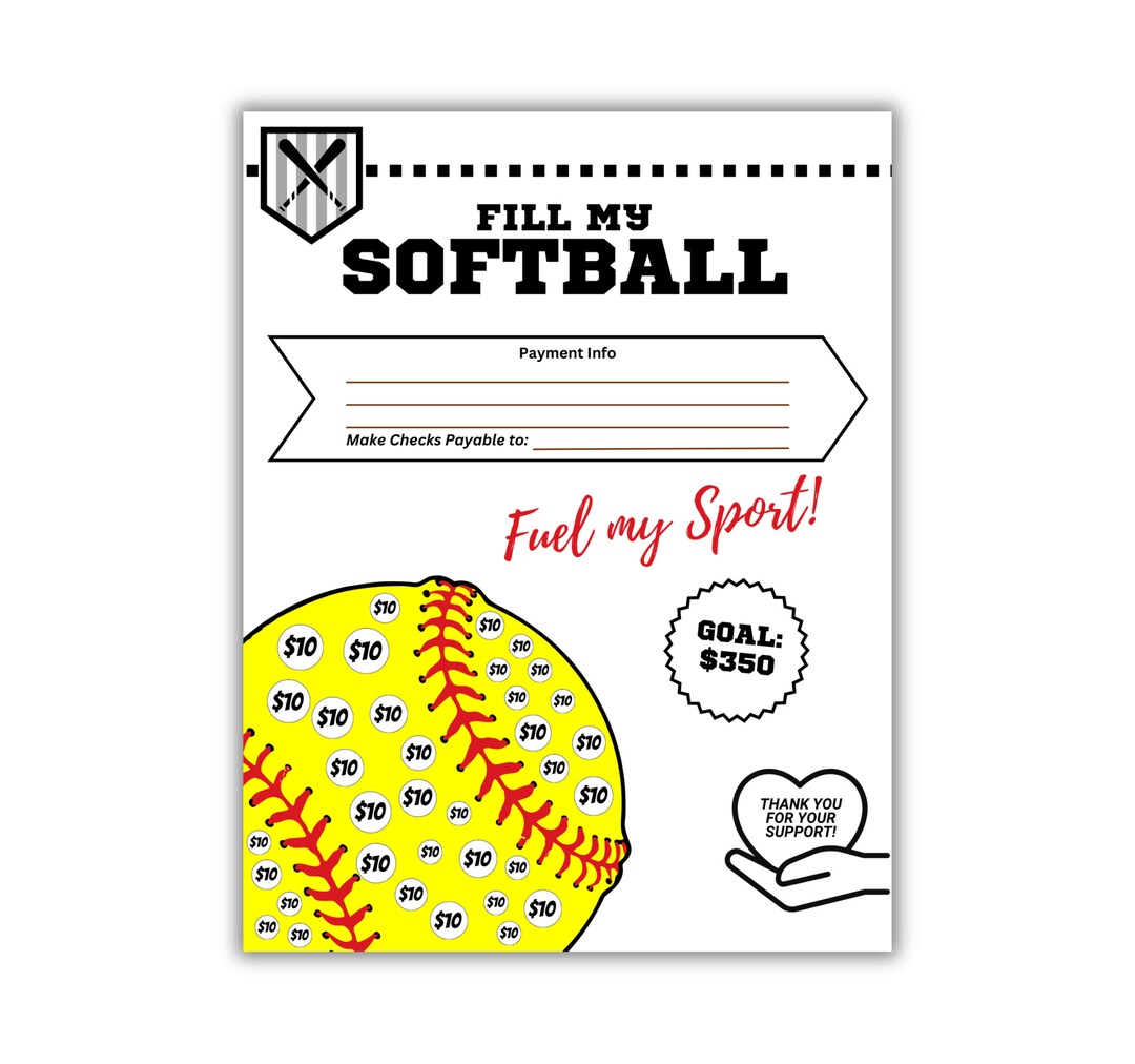 Fill My Softball Fundraiser Printable 8.5 X 11 Color-in Donation Spots ...