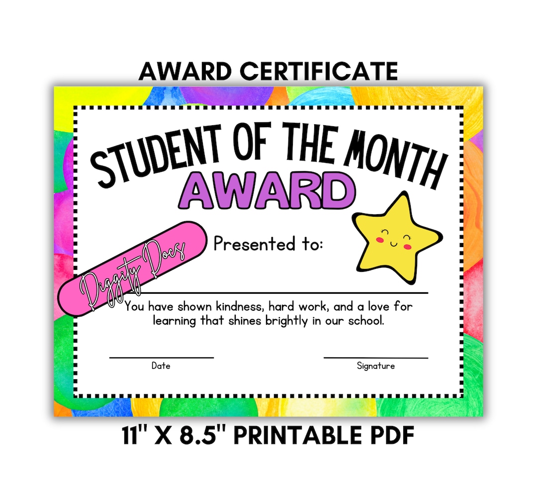 STUDENT of the MONTH Certificate School Award Printable PDF School ...