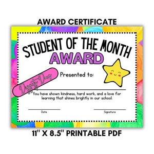 STUDENT of the MONTH Certificate - School Award Printable PDF | School ...