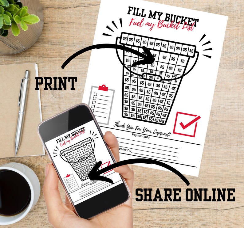 Fill My Bucket Fundraiser, PNG PDF 8.5" X 11" Color-in Donation Spots ...