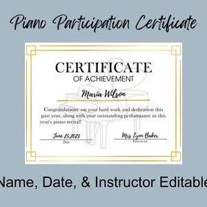 EDITABLE PIANO RECITAL Certificates Piano Awards Piano - Etsy