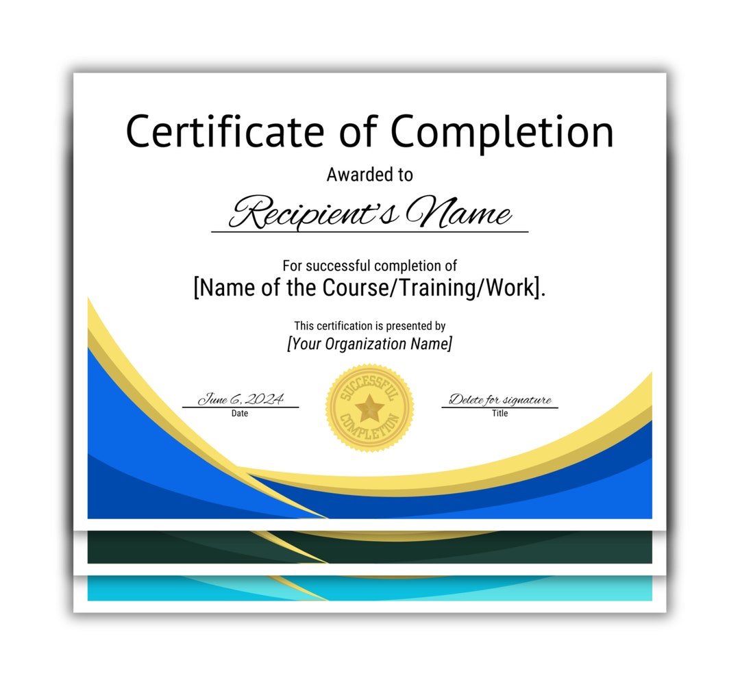 Certificate of Completion Professional Template Customizable Training ...