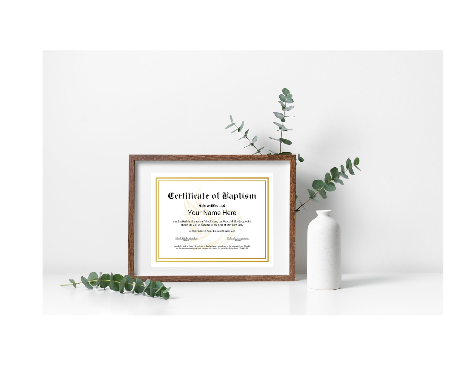 BAPTISM CERTIFICATE TEMPLATE Customizable| Personalized Baptismal ...