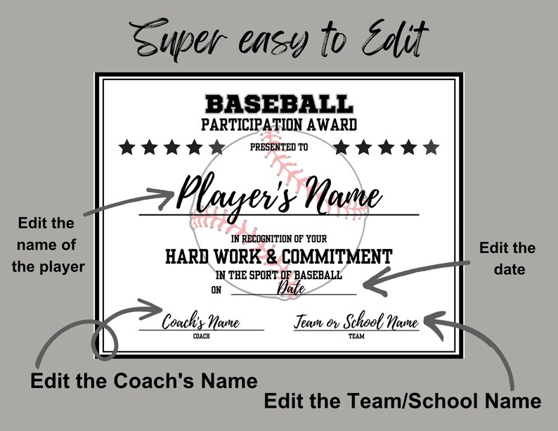 Baseball EDITABLE Certificates Baseball Awards End of Year - Etsy