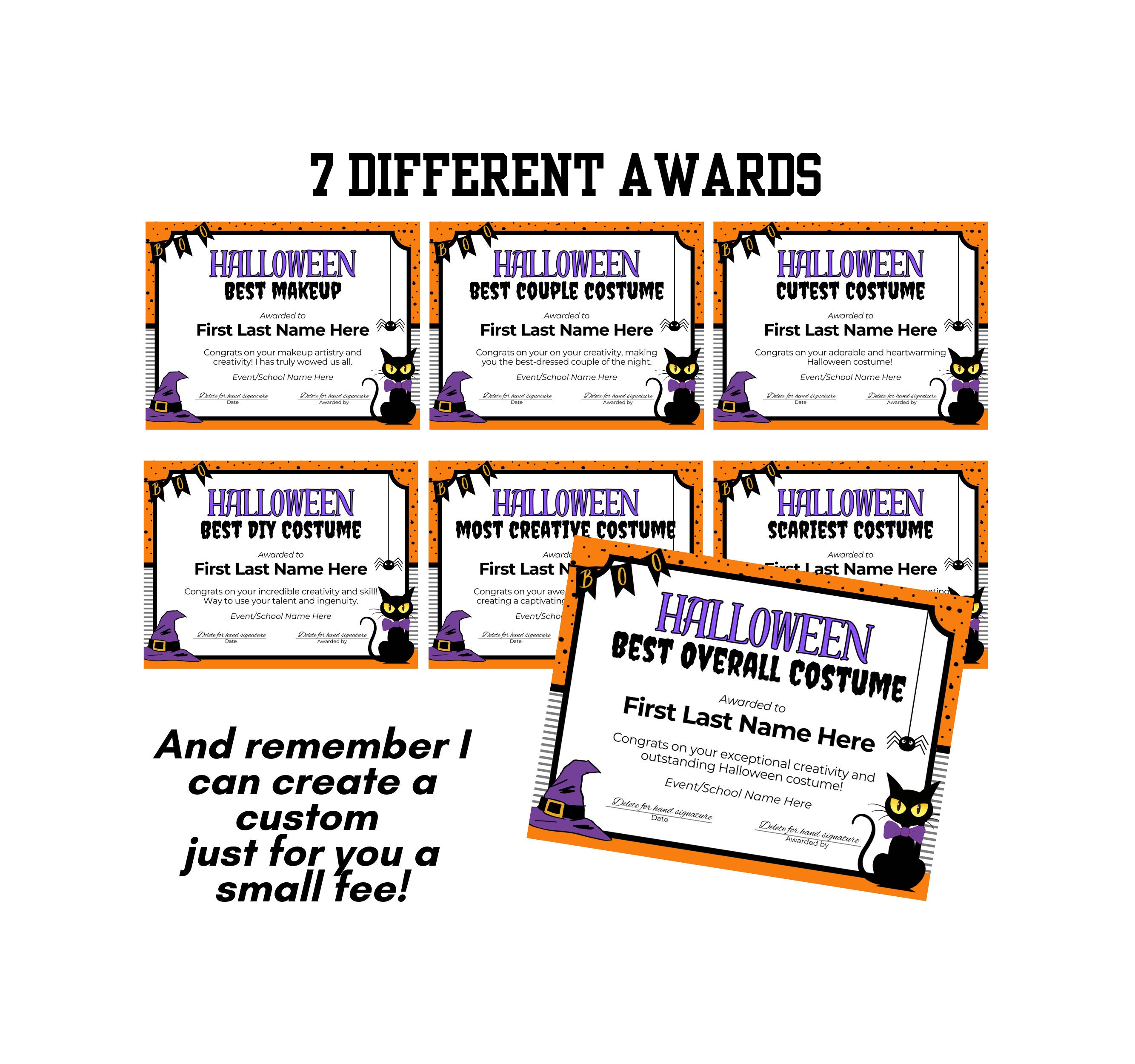 Halloween Costume Award Certificates - Best Costume, Scariest, Most ...