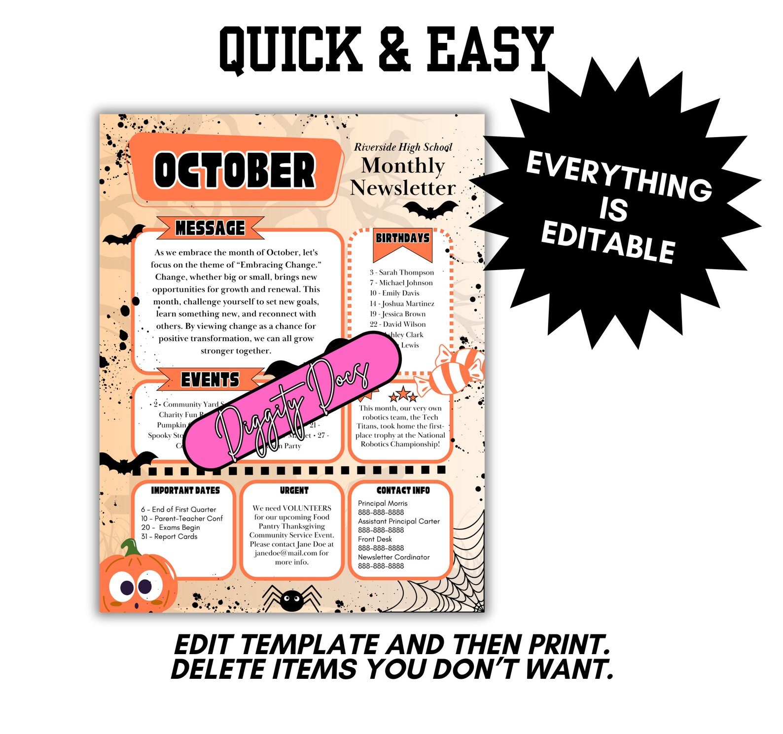 OCTOBER MONTHLY NEWSLETTER, All Elements Are Editable, Great for ...