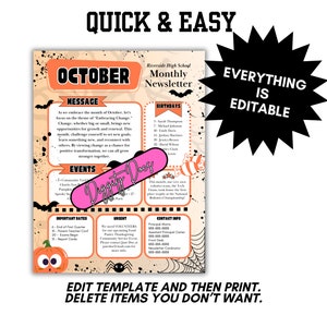 OCTOBER MONTHLY NEWSLETTER, All Elements Are Editable, Great for ...