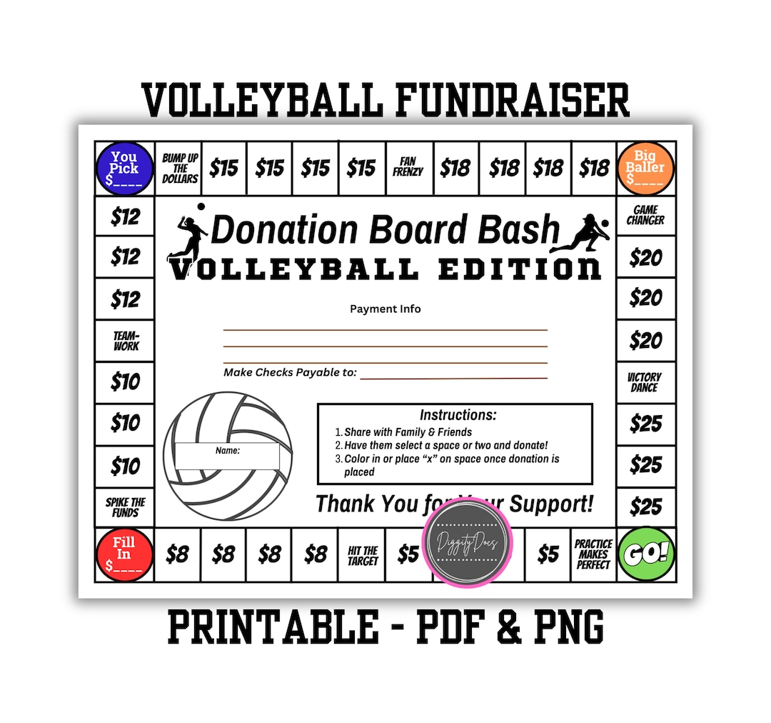 VOLLEYBALL Fundraiser Printable Donation Board Bash AAU Travel ...