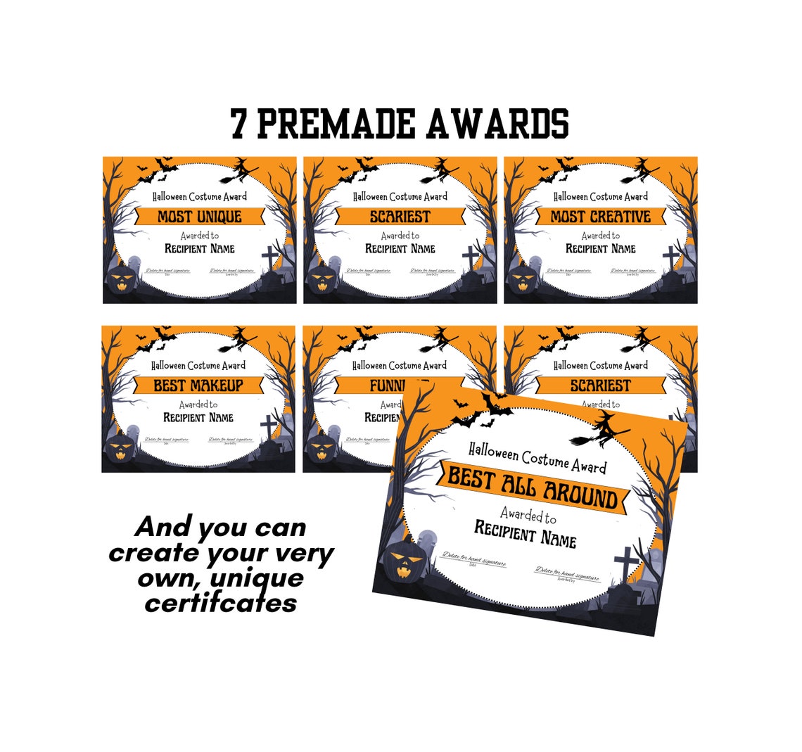 Halloween Costume Award Certificates - Best Costume, Scariest, Most ...
