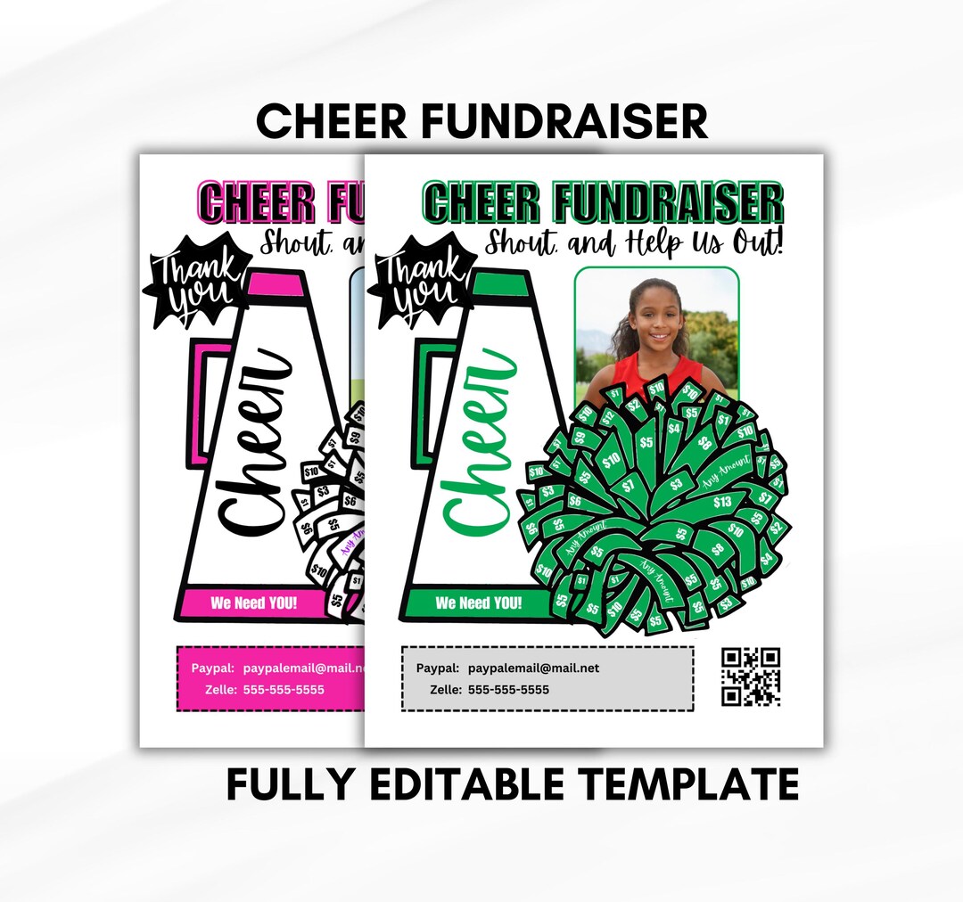 Editable Cheer Fundraiser Templates - Pom Pom Donation & Megaphone ...