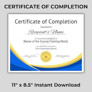 Certificate of Completion Professional Template | Customizable Training Certificate | DIY ...