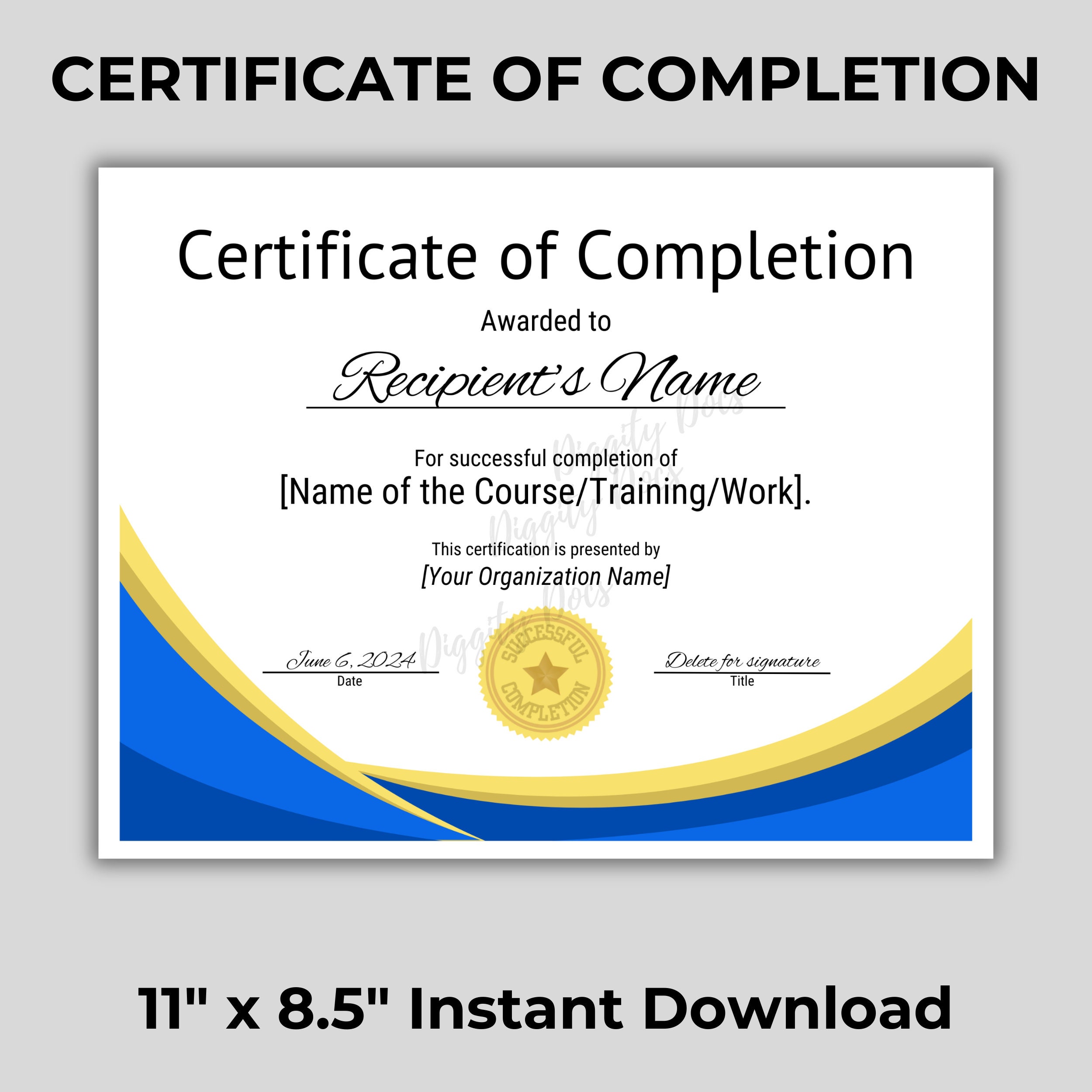 Certificate of Completion Professional Template Customizable Training ...