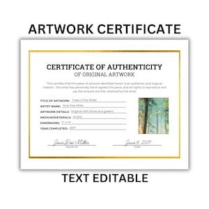 Artwork Certificate of Authenticity Template Digital Download ...