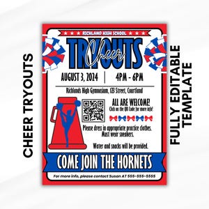 EDITABLE CHEER TRYOUT Flyer for High School or Competitive Cheer, Fully Editable Cheerleading ...