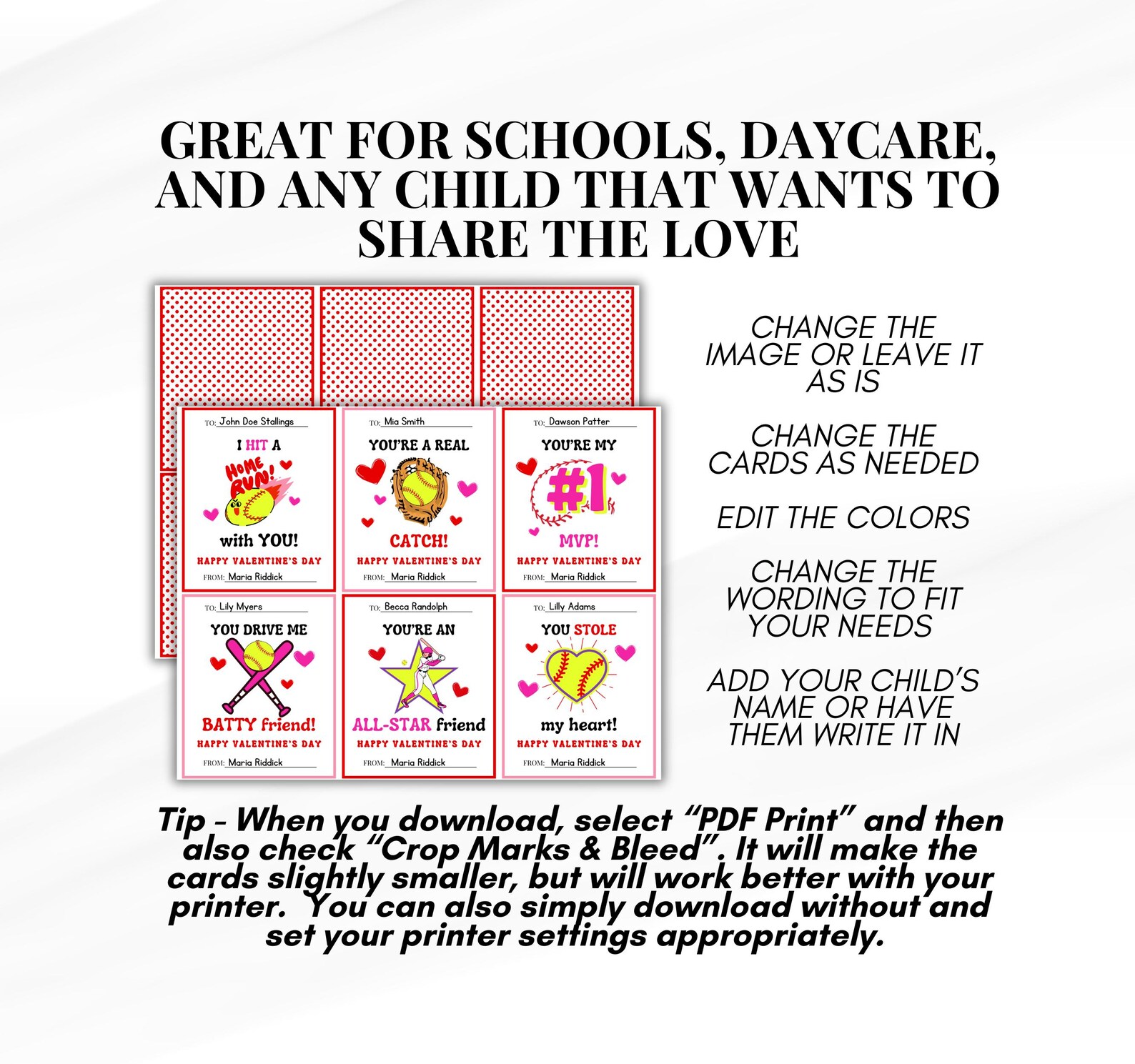 Editable Softball Valentine’s Day Cards for Kids, Printable Sports-themed Classroom Exchange ...