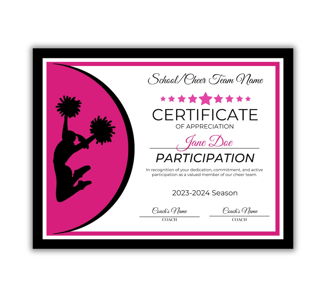 CHEER AWARD Editable Certificates Celebrate Your Cheerleaders ...