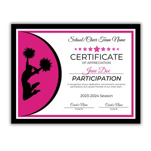 CHEER AWARD Editable Certificates | Celebrate Your Cheerleaders ...