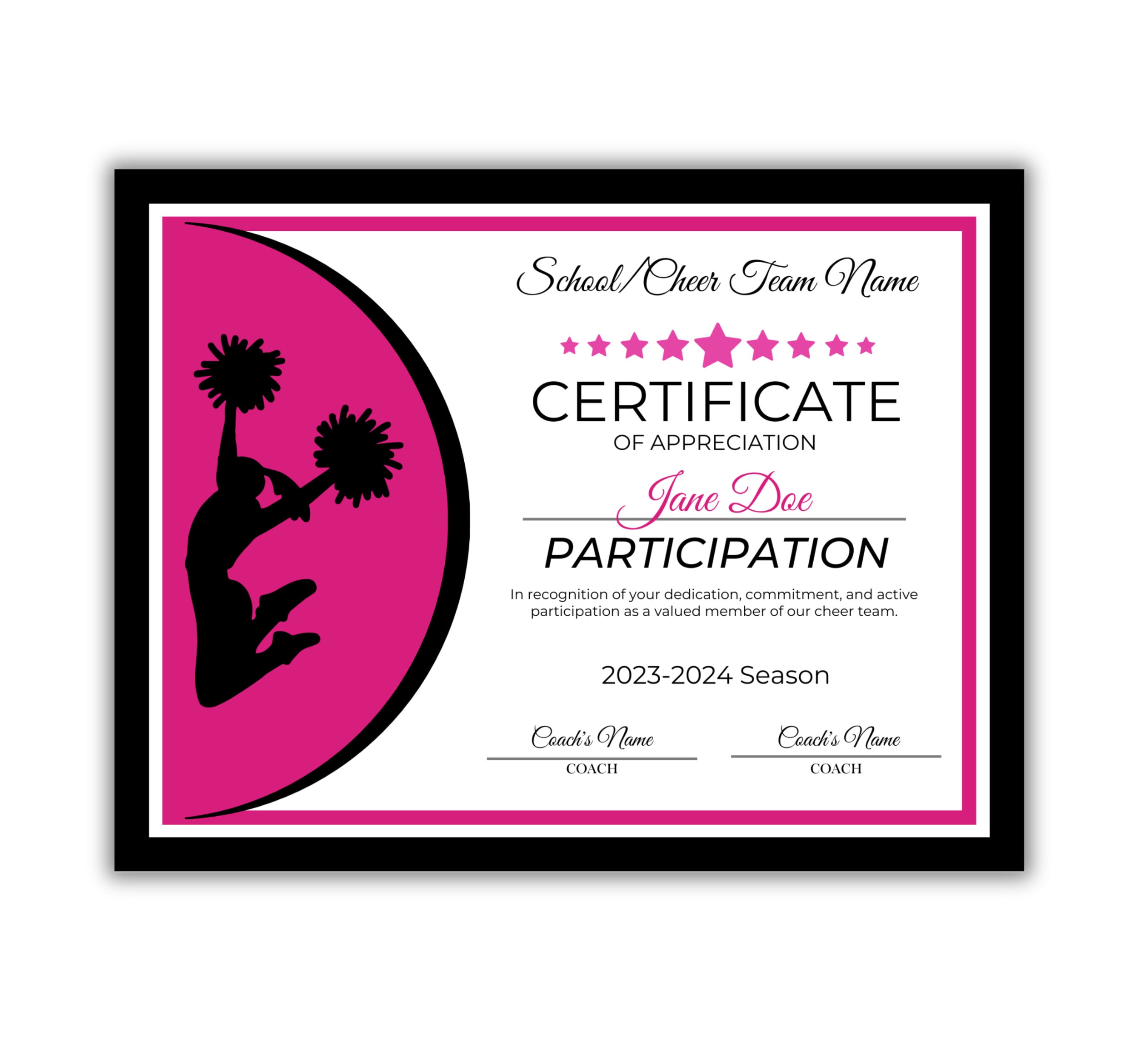 CHEER AWARD Editable Certificates Celebrate Your Cheerleaders ...