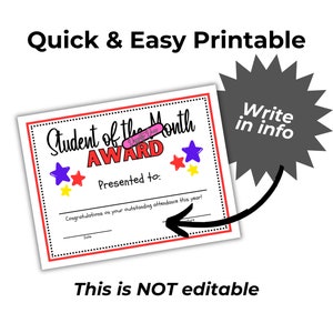 STUDENT of the MONTH Certificate - School Award Printable PDF | School ...
