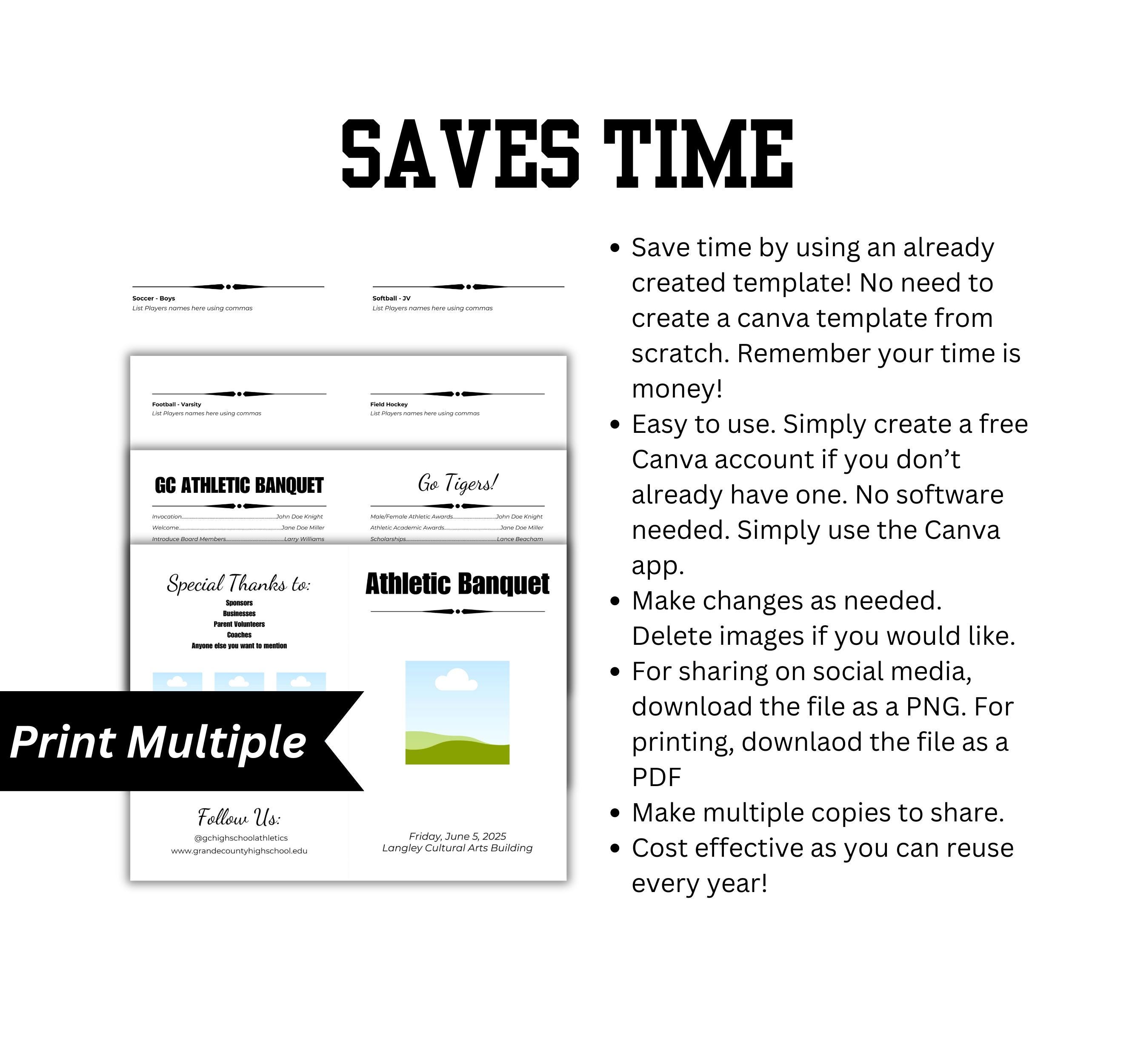 Athletic Banquet Program Template, Sports Event, Great for Schools and ...