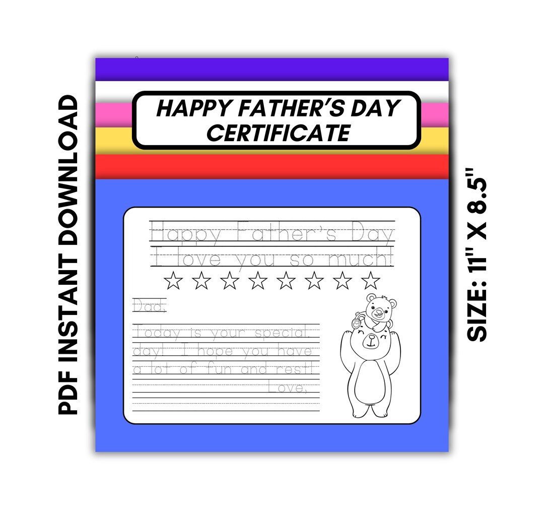 Father's Day Certificate PDF Printable Print & Fill Out. Perfect Gift ...
