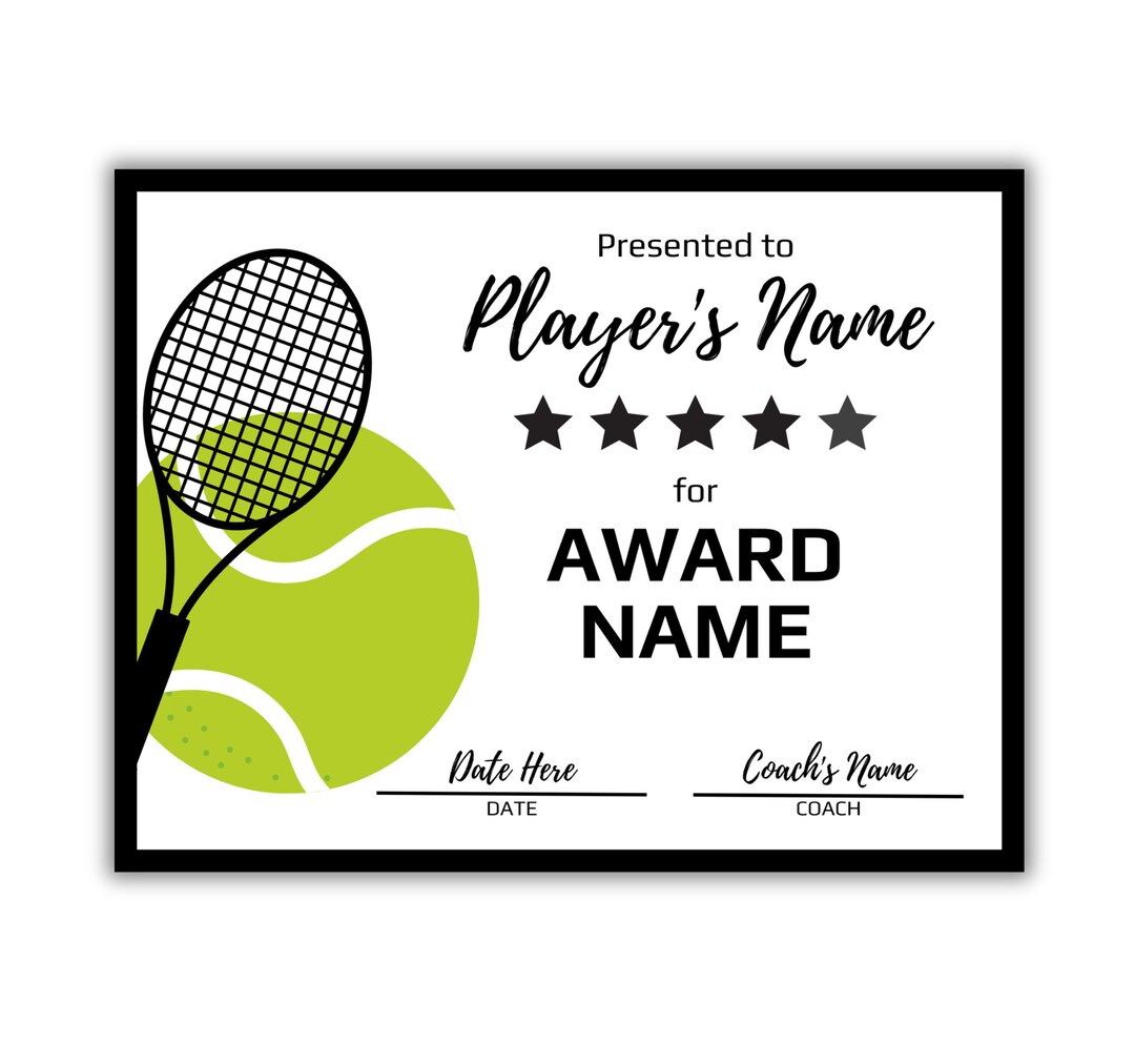 EDITABLE TENNIS Award Certificates Tennis Awards End of Year Awards ...