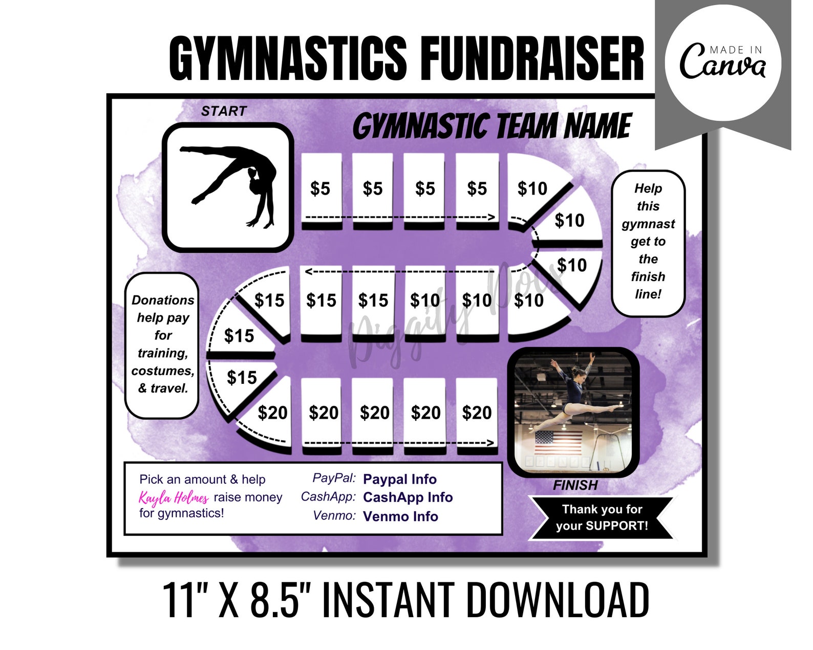 UNIQUE GYMNASTICS Fill in Fundraiser Game Board Editable Gymnastics ...