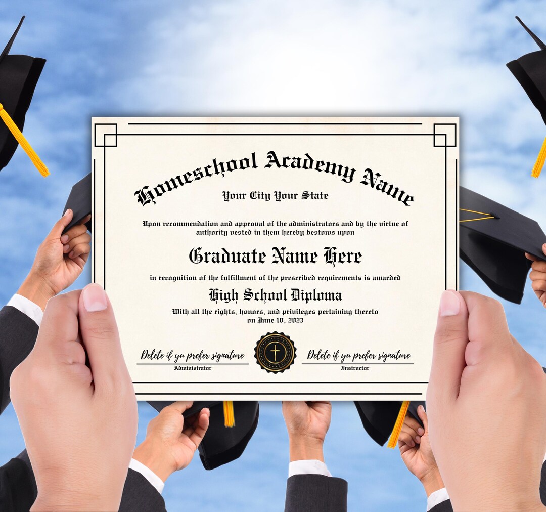 Homeschool High School Diploma Template, Printable Graduation ...